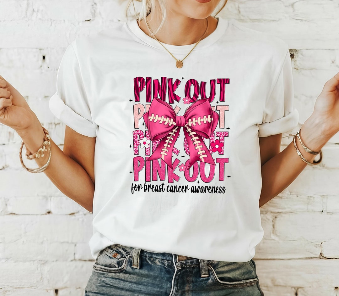 Football Pink Out Shirt, Pink Bow Breast Cancer Shirt, Breast Cancer ...