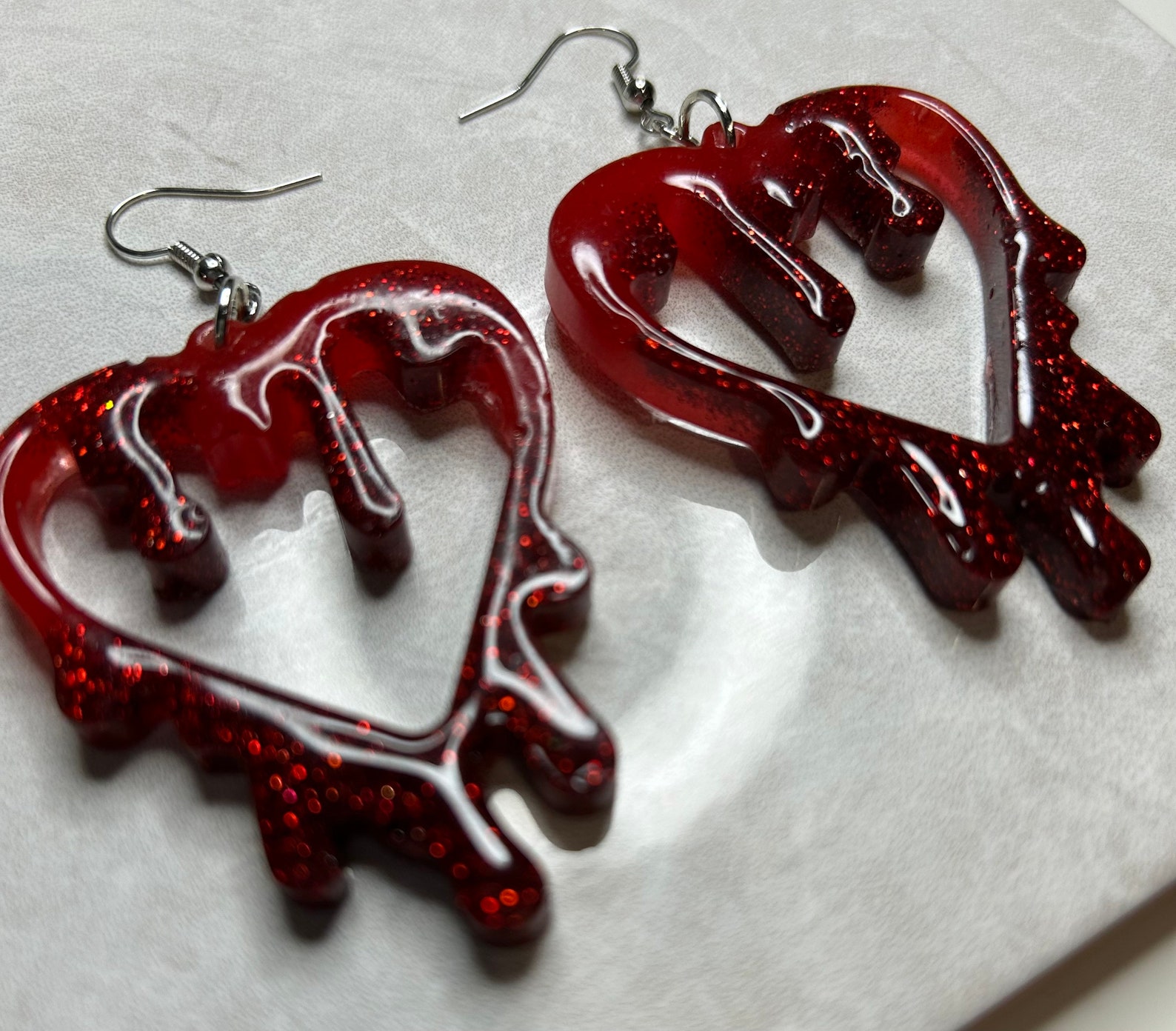 Glitter Drippy Heart Earrings, Handmade Drippy Heart Earrings, Heart ...