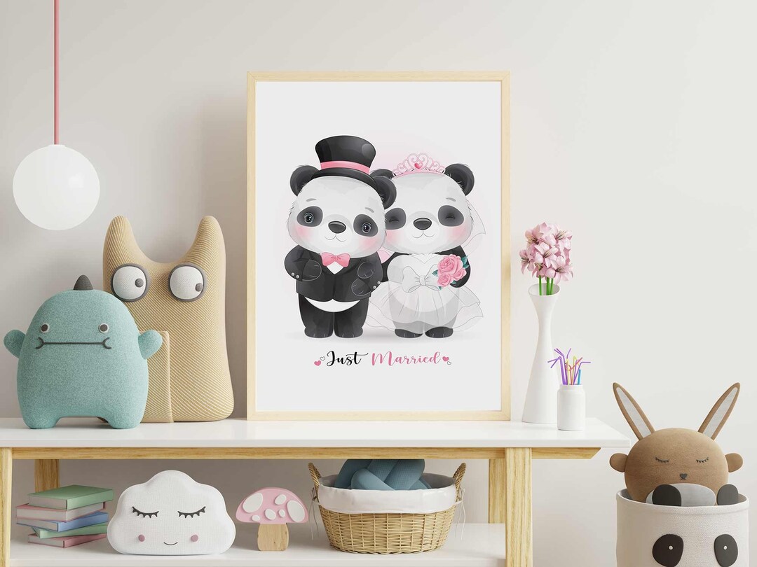 Pandas Just Got Married Kids Room Art Animals Modern Nursery Prints ...
