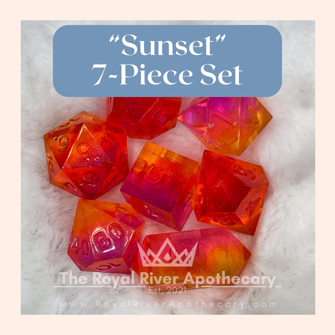 Sunset 7-piece Dnd Dice Set Handmade Dnd Dice Set Dungeons and Dragons ...
