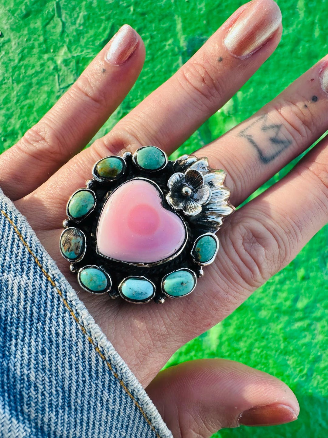 Conch and Turquoise Ring Heart Conch and Turquoise Stone Ring Silver ...
