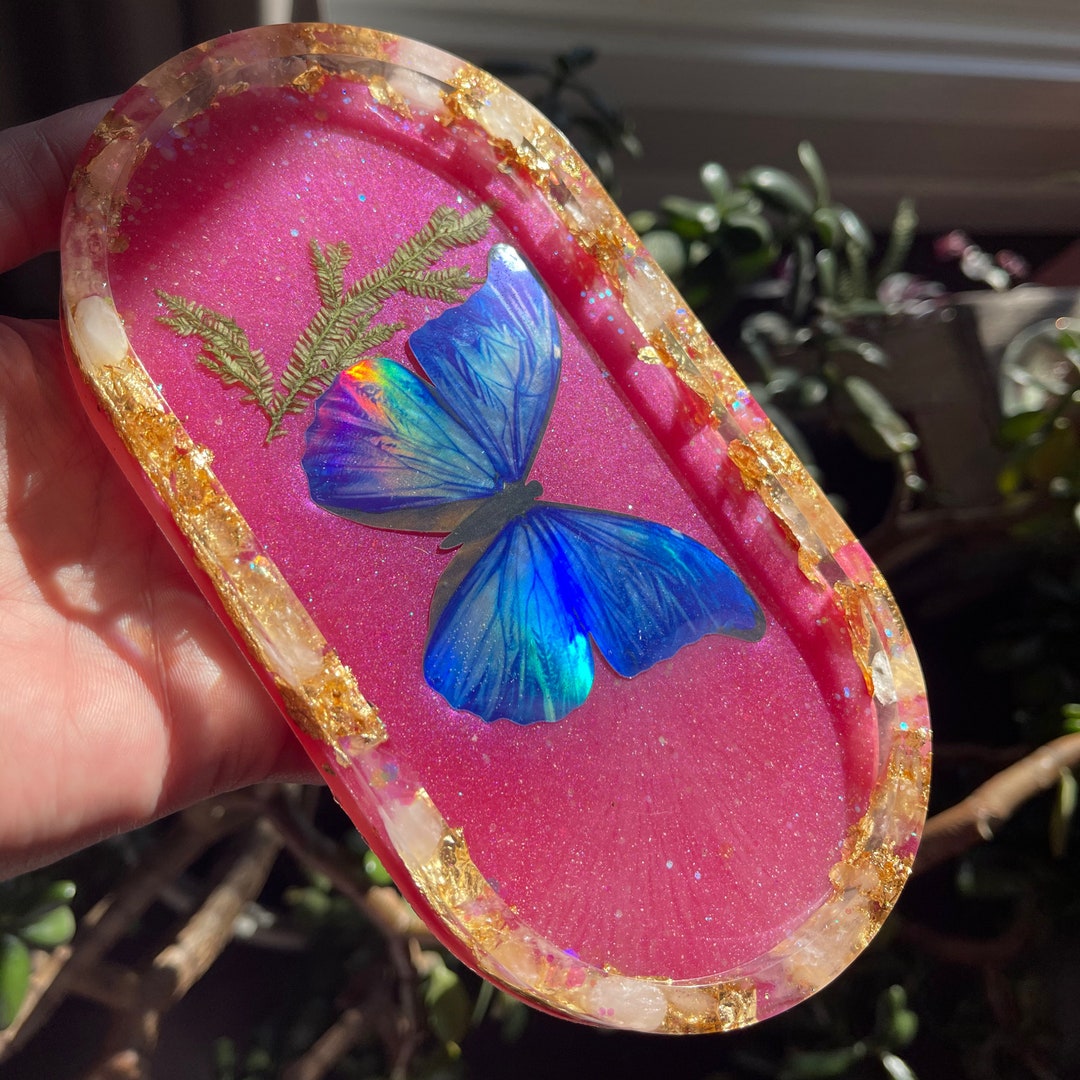 Butterfly Rolling Tray, Quartz Butterfly Tray, Blue Butterfly Trinket ...