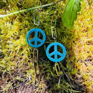 Turquoise Peace Sign Gold Paper Clip Chain Earrings | Gold Paperclip ...