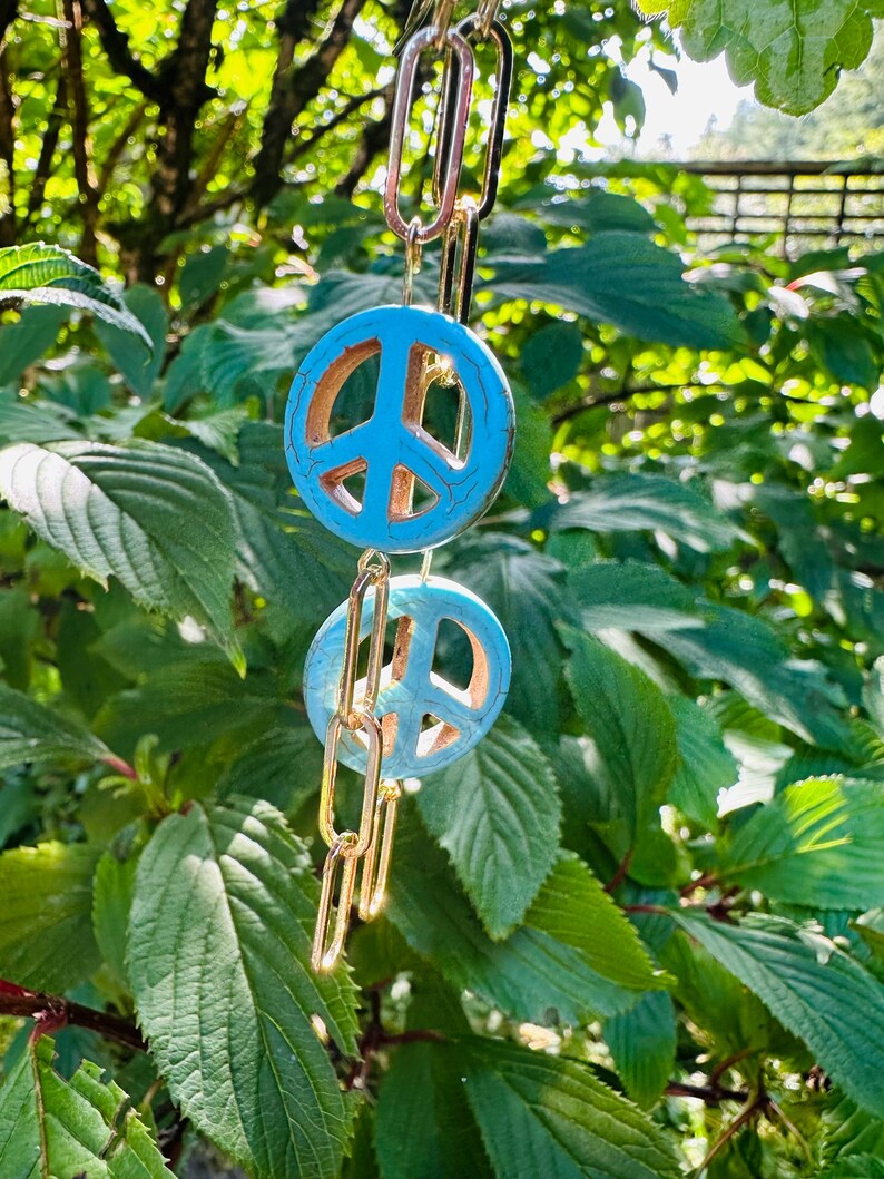 Turquoise Peace Sign Gold Paper Clip Chain Earrings Gold Paperclip ...