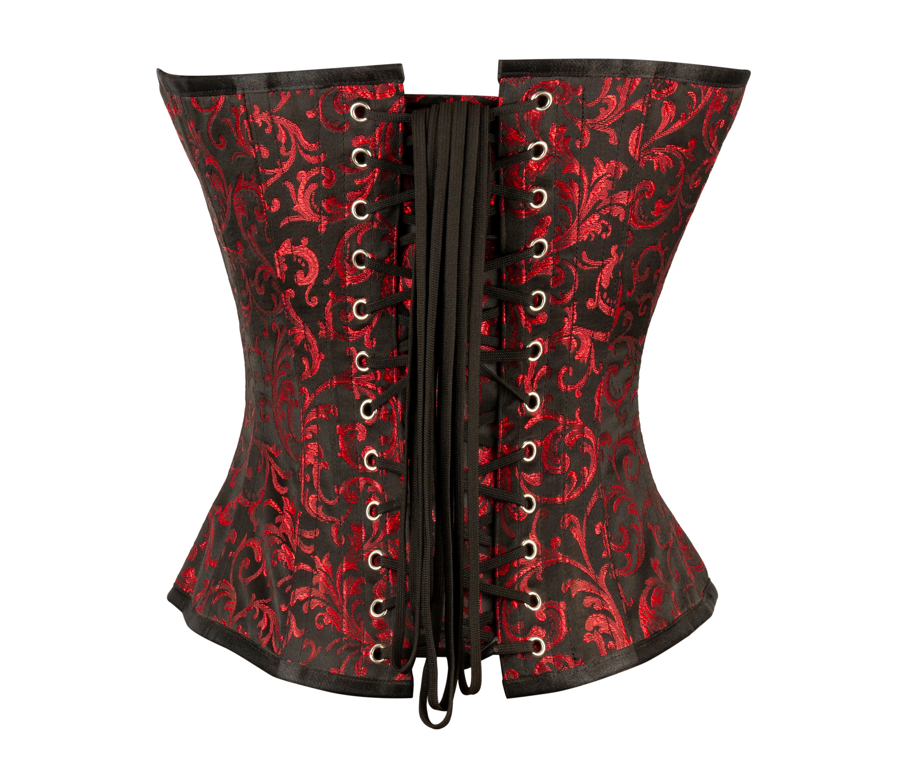 Corset Red Black Brocade & Leather Belt Gothic Burlesque - Etsy