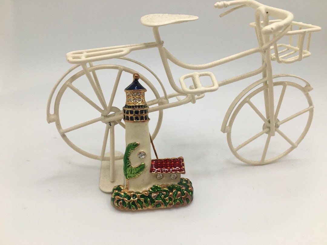 Lighthouse Costume Brooch, Rhinestones ,gold Tone,white Tone ,green ...