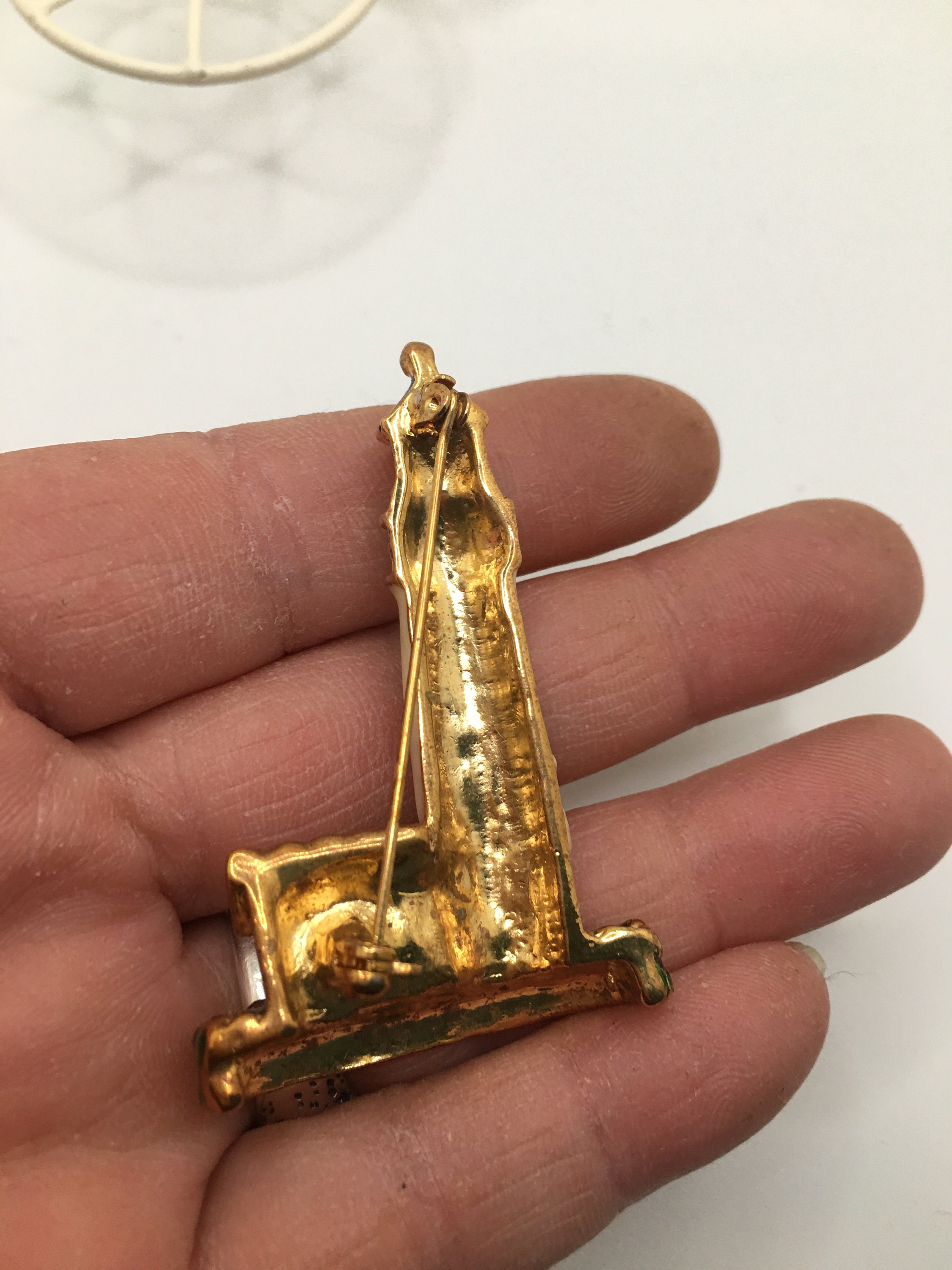 Lighthouse Costume Brooch, Rhinestones ,gold Tone,white Tone ,green ...