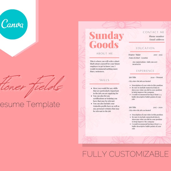 Flower Resume Template - Etsy
