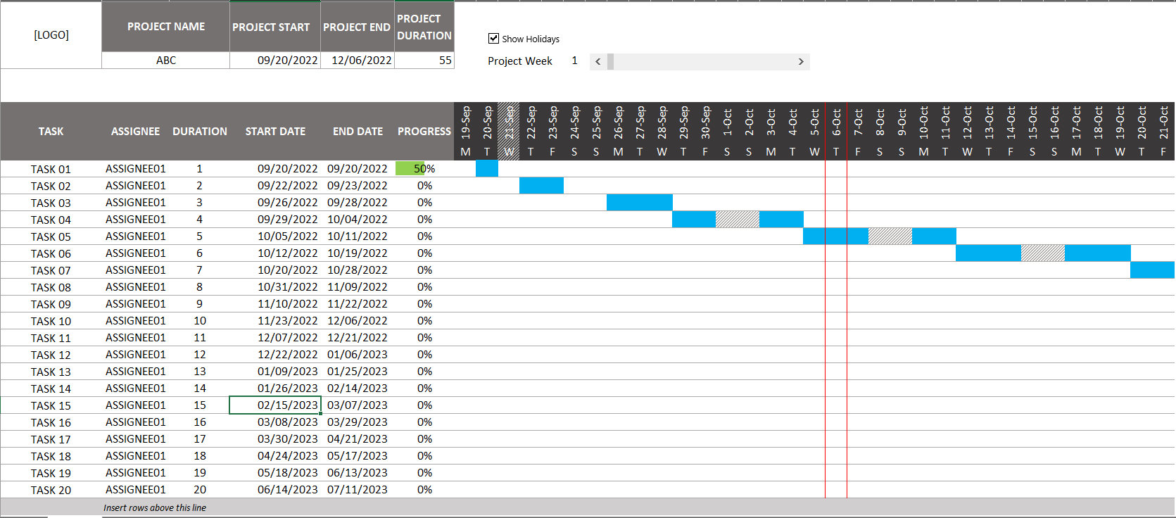 Gantt Chart Maker Excel Template With Custom Holidays & - Etsy