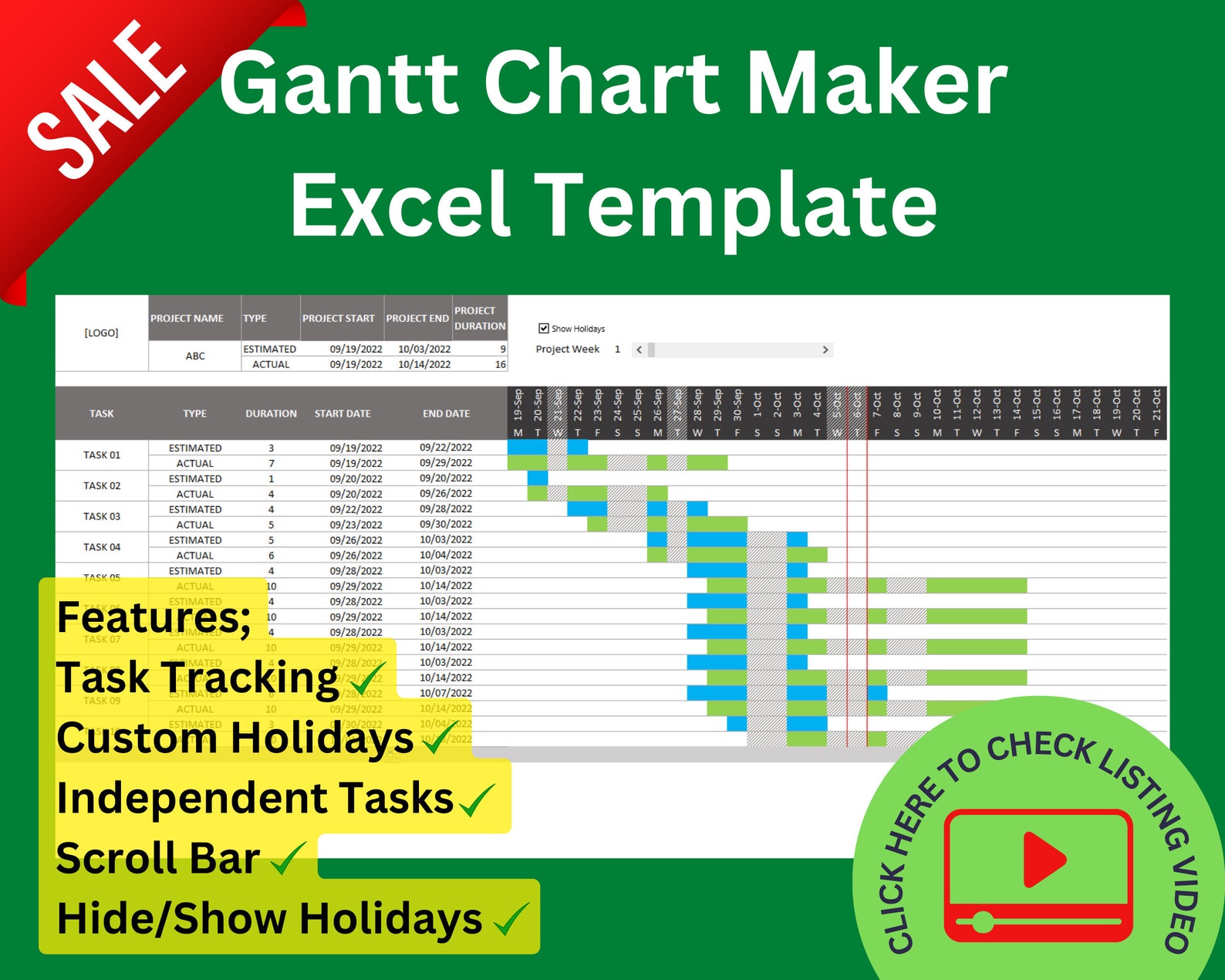 Plantilla de Excel de Gantt Chart Maker con seguimiento de - Etsy México