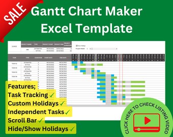 Gantt Chart Maker Excel Template With Task Progress, Custom Holidays & Dependent Tasks - Etsy