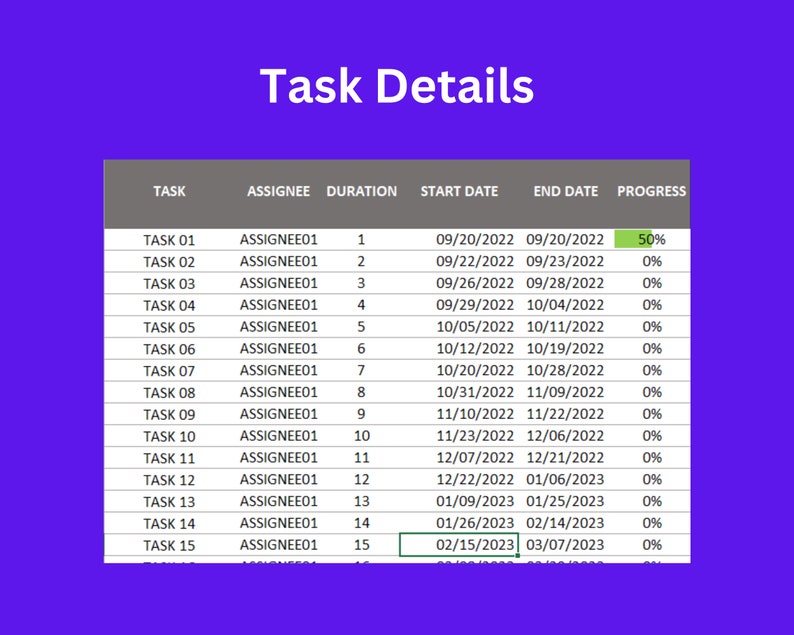 Gantt Chart Maker Excel Template With Task Progress Custom Holidays And Dependent Tasks Etsy