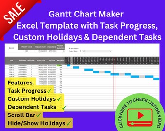 Excel Template Gantt Chart - Etsy