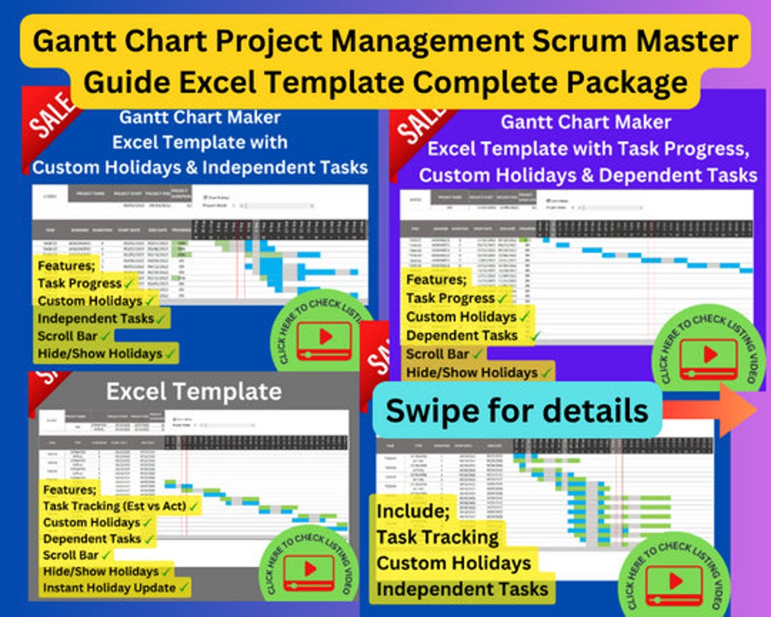Package of Gantt Chart Excel Project Management Templates Guide for ...