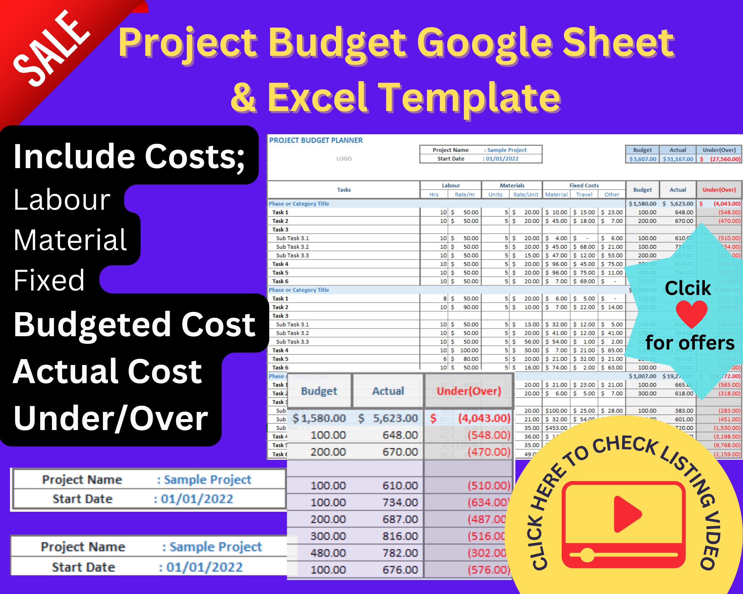 Project Budget Template Google Sheets & Excel Spreadsheet Template ALL ...