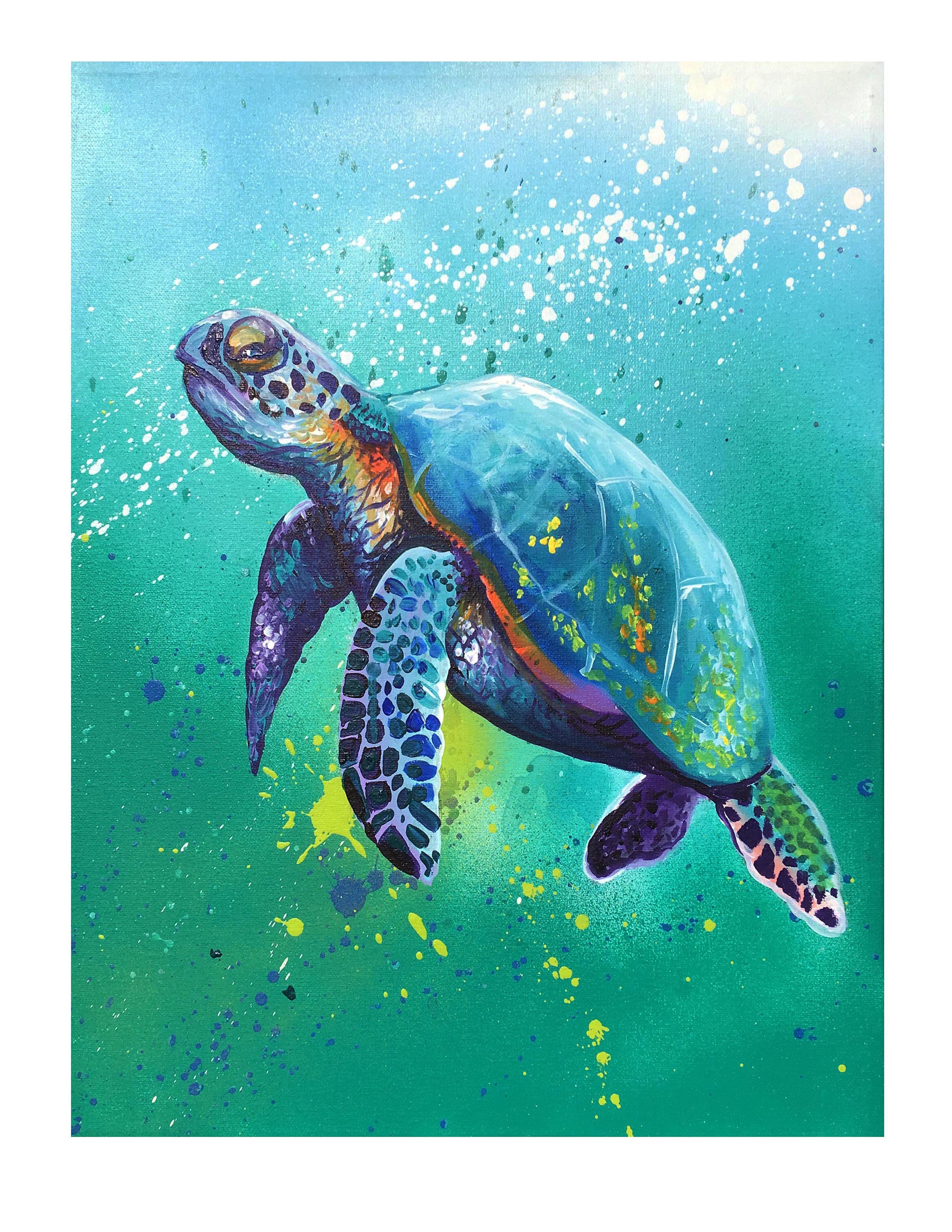 Aqua Sea Turtle Art Print Beautiful Aquatic Turtle Painting Sea Reptile ...