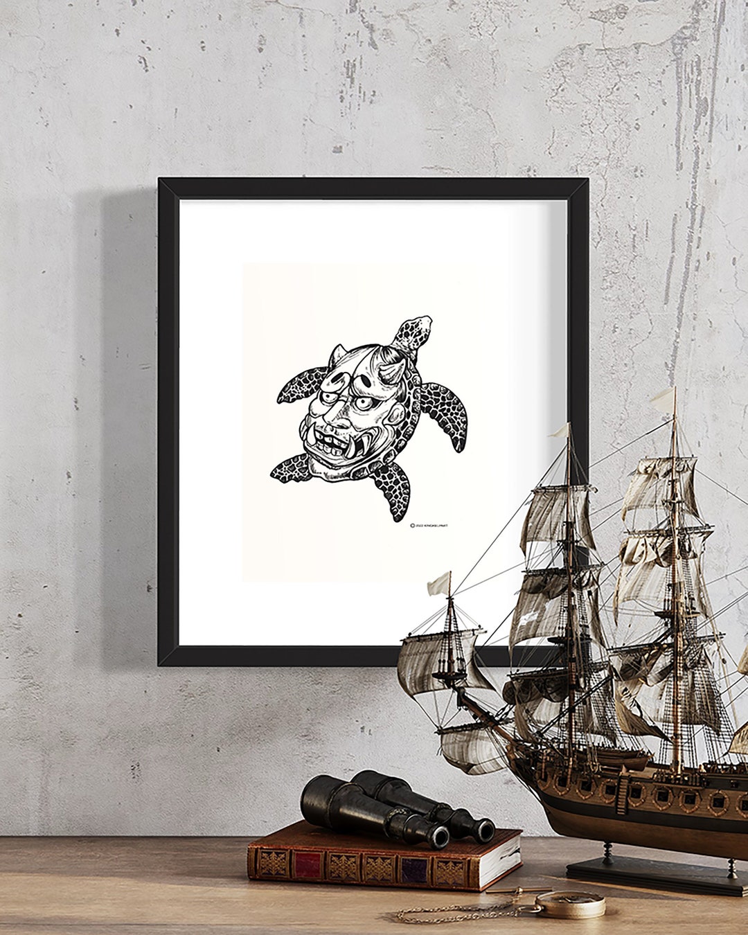 Yokai Turtle Ink Drawing Sea Turtle Art Japanese Print Pen and Ink Art ...