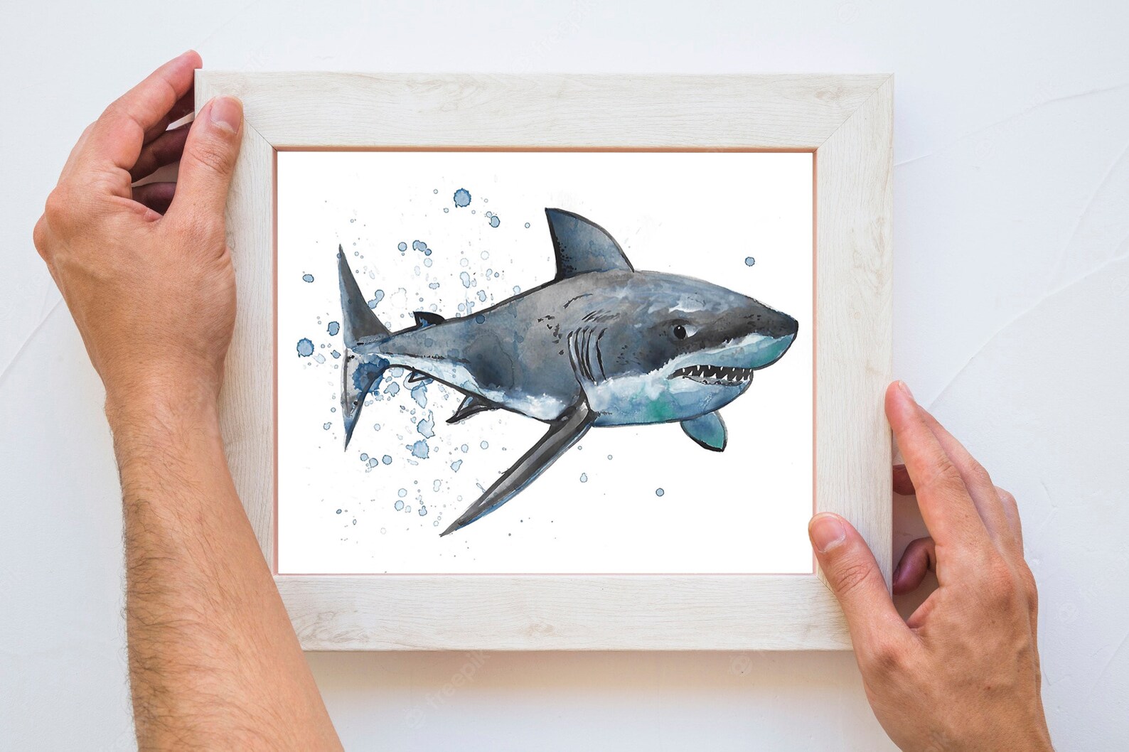The Great White Shark Art Watercolor Shark Great White Acrylic Ink Ink ...