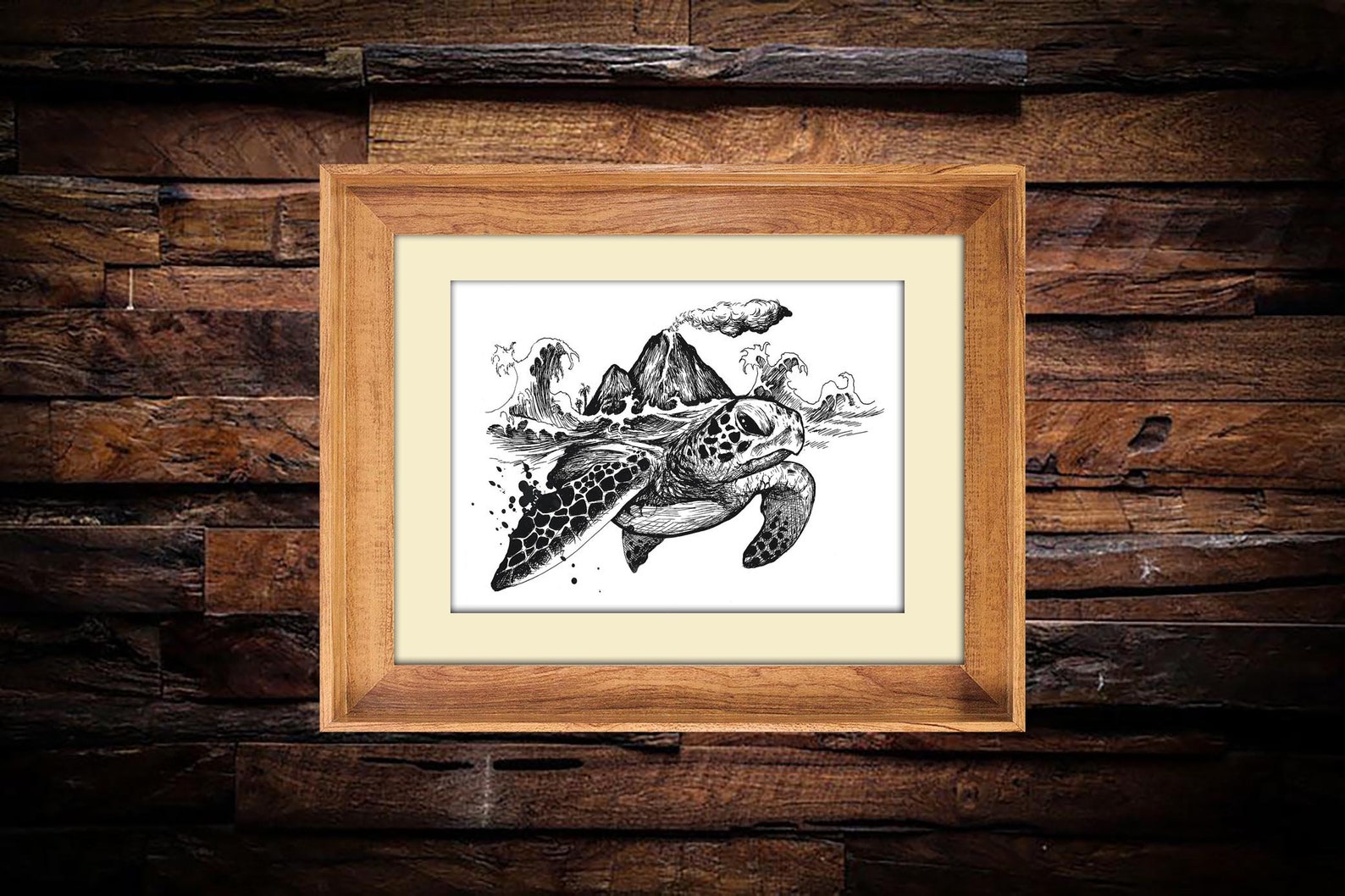 Sea Turtle Ink Drawing for Home or Office Turtle Ink Print Wall Decor ...