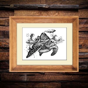 Sea Turtle Ink Drawing for Home or Office Turtle Ink Print Wall Decor ...