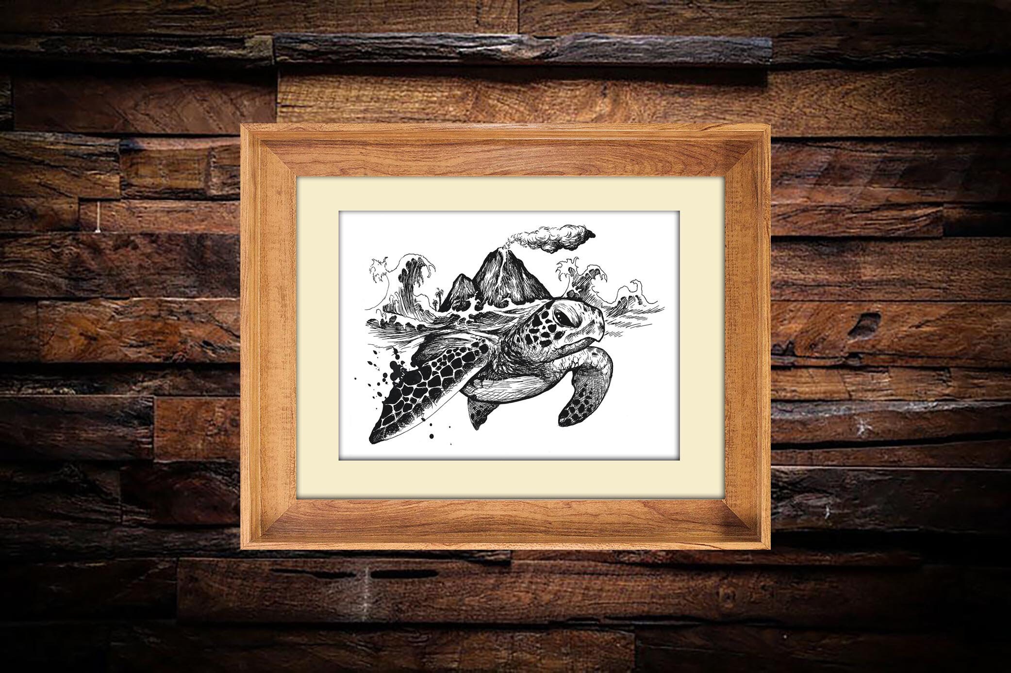 Sea Turtle Ink Drawing for Home or Office Turtle Ink Print Wall Decor ...