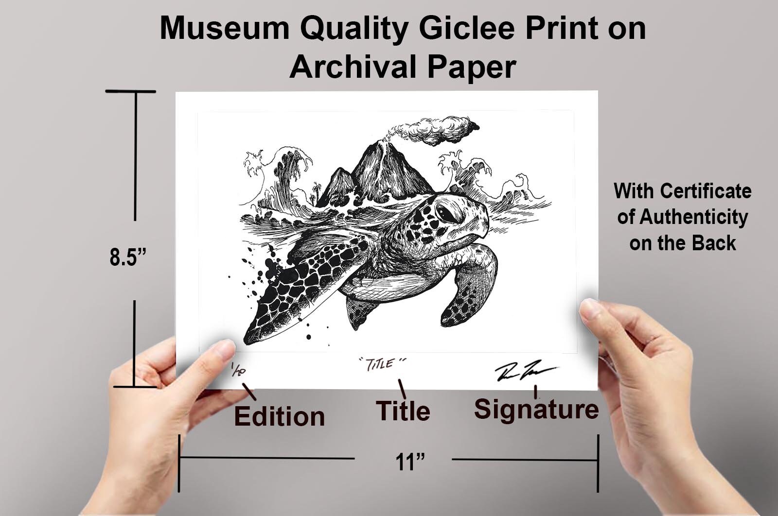 Sea Turtle Ink Drawing for Home or Office Turtle Ink Print Wall Decor ...