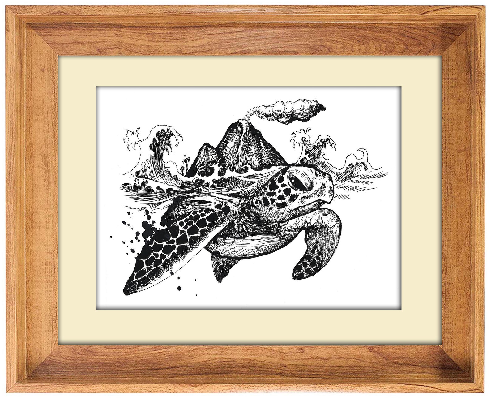 Sea Turtle Ink Drawing for Home or Office Turtle Ink Print Wall Decor ...