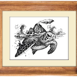 Sea Turtle Ink Drawing for Home or Office Turtle Ink Print Wall Decor ...