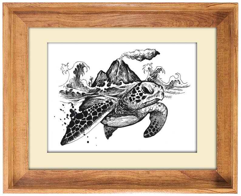 Sea Turtle Ink Drawing for Home or Office Turtle Ink Print Wall Decor ...