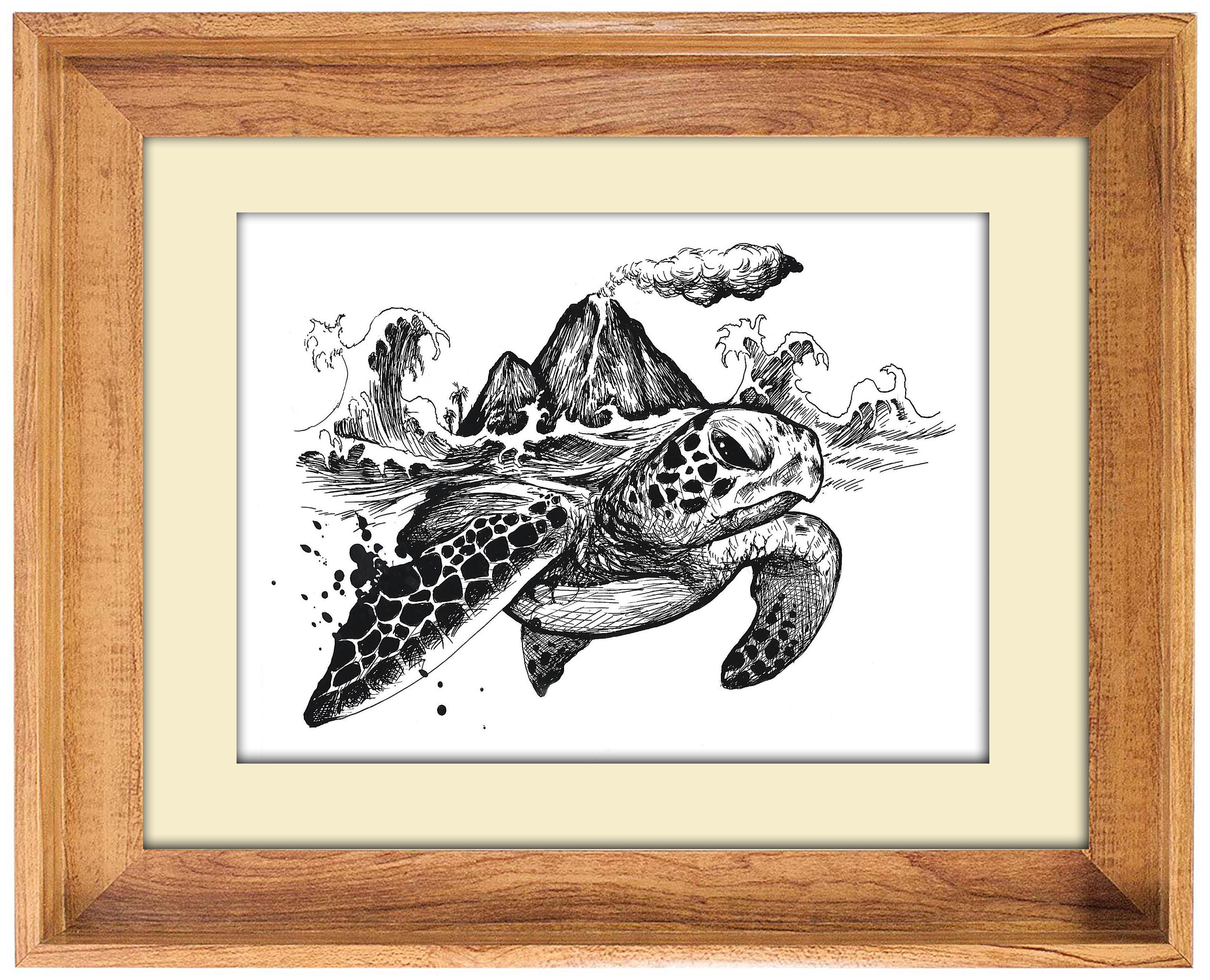 Sea Turtle Ink Drawing for Home or Office Turtle Ink Print Wall Decor ...