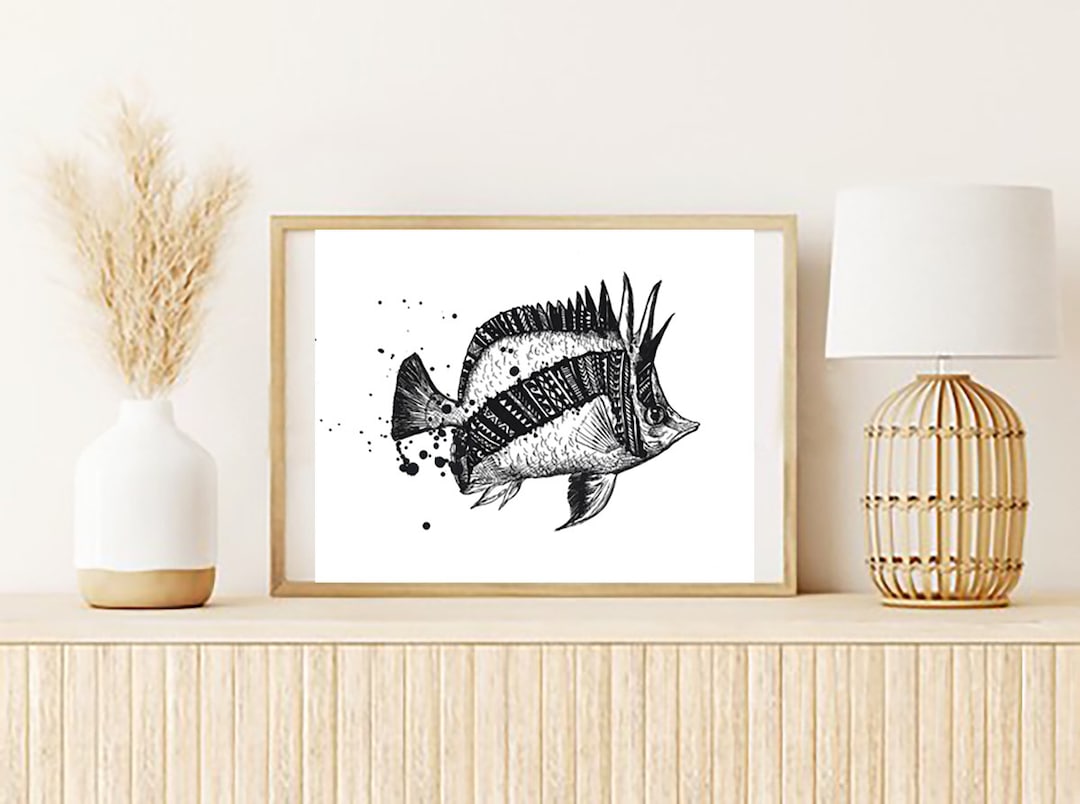 Tribal Butterfly Fish Pen and Ink Fish Art Marine Life Sketch Butterfly ...