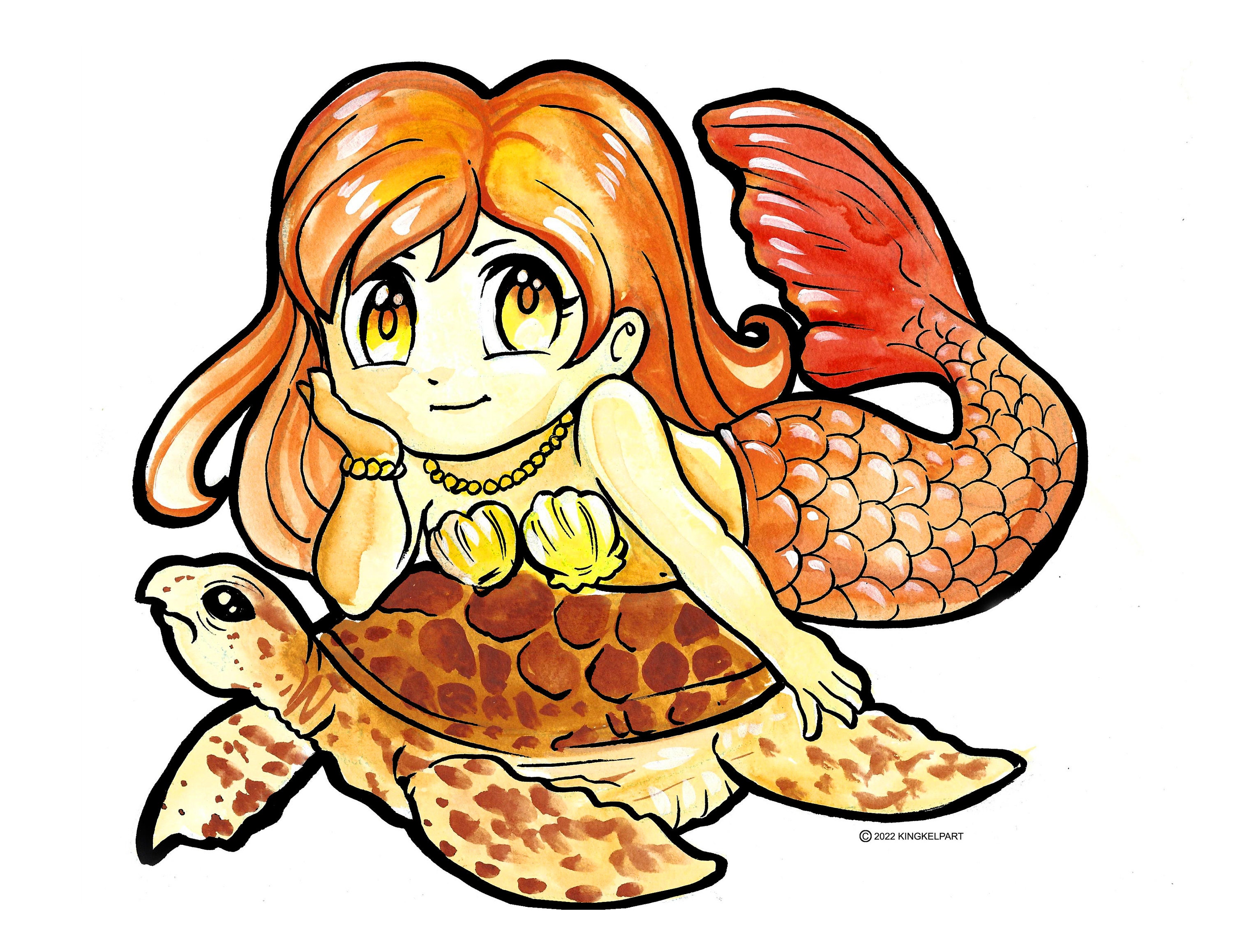 Anime Turtle Mermaid Art Sea Turtle Painting Watercolor - Etsy
