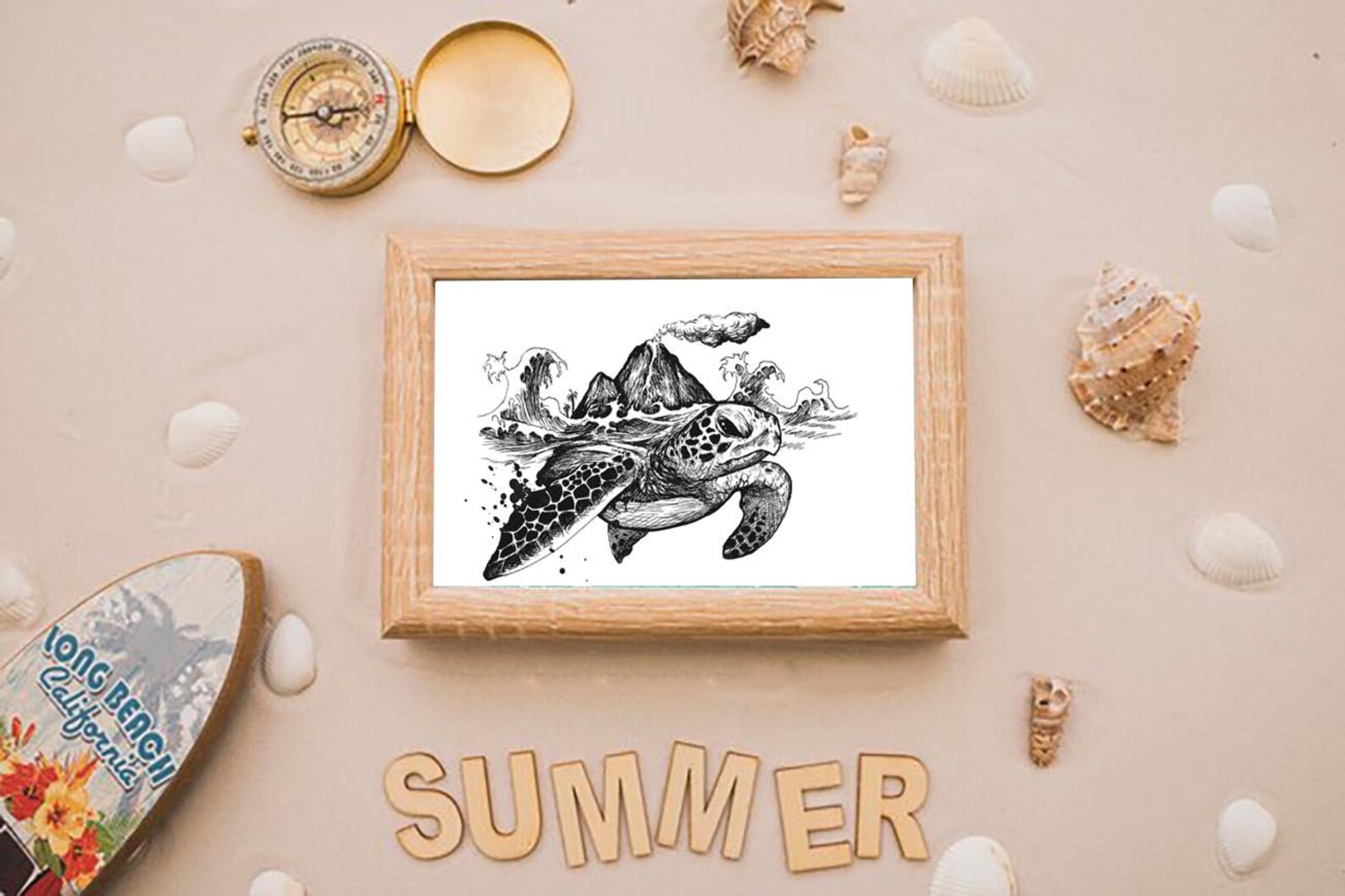 Sea Turtle Ink Drawing for Home or Office Turtle Ink Print Wall Decor ...