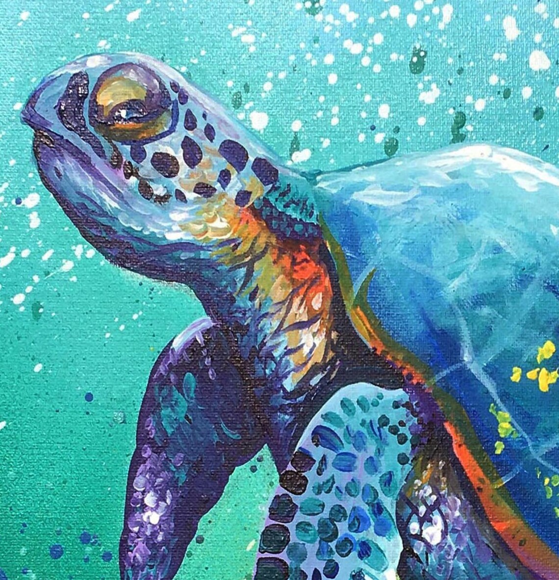 Aqua Sea Turtle Art Print Beautiful Aquatic Turtle Painting Sea Reptile ...
