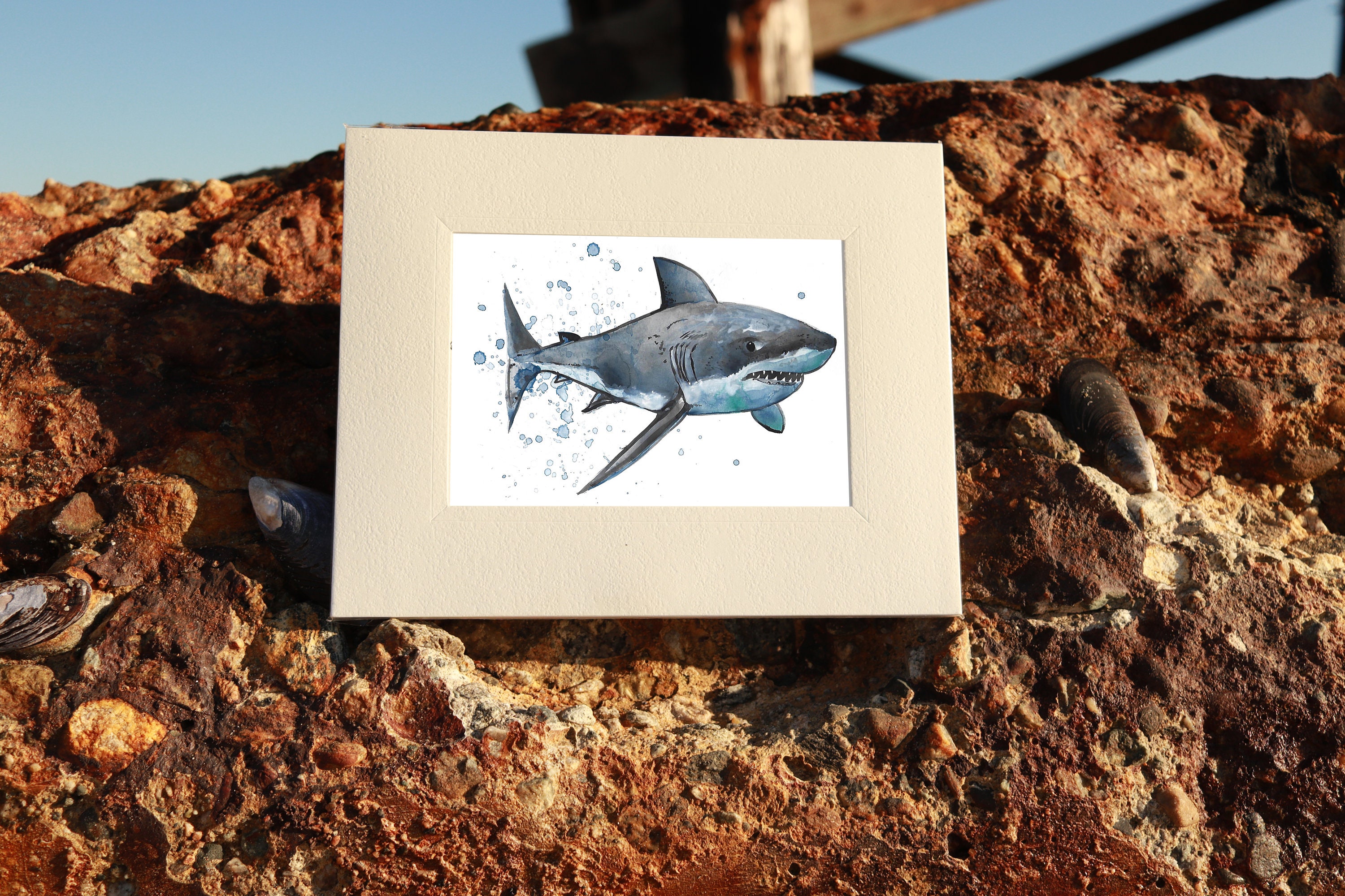 The Great White Shark Art Watercolor Shark Great White Acrylic Ink Ink ...