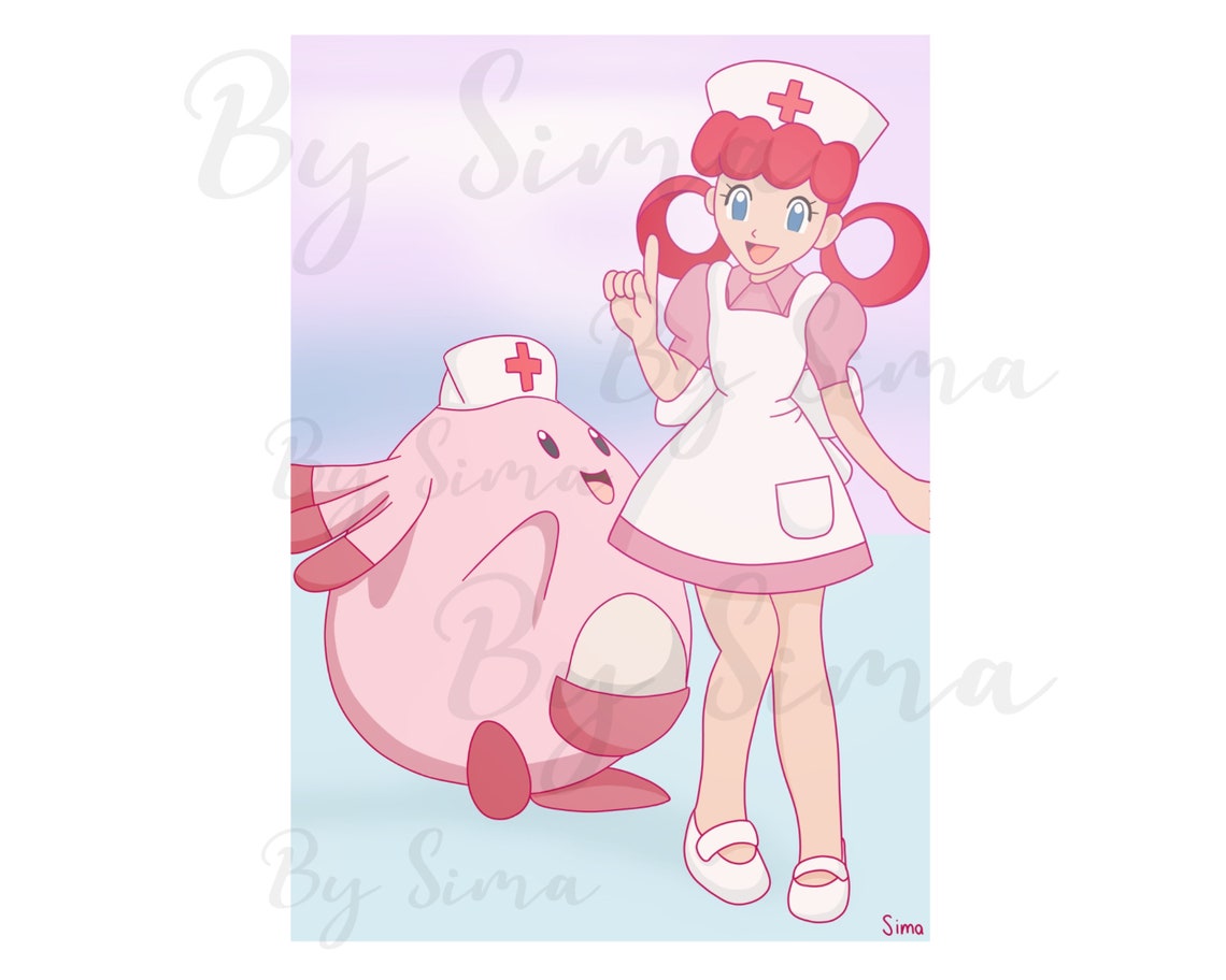 Pokémon Illustration: Nurse Joy With Chansey Print / Pokémon - Etsy