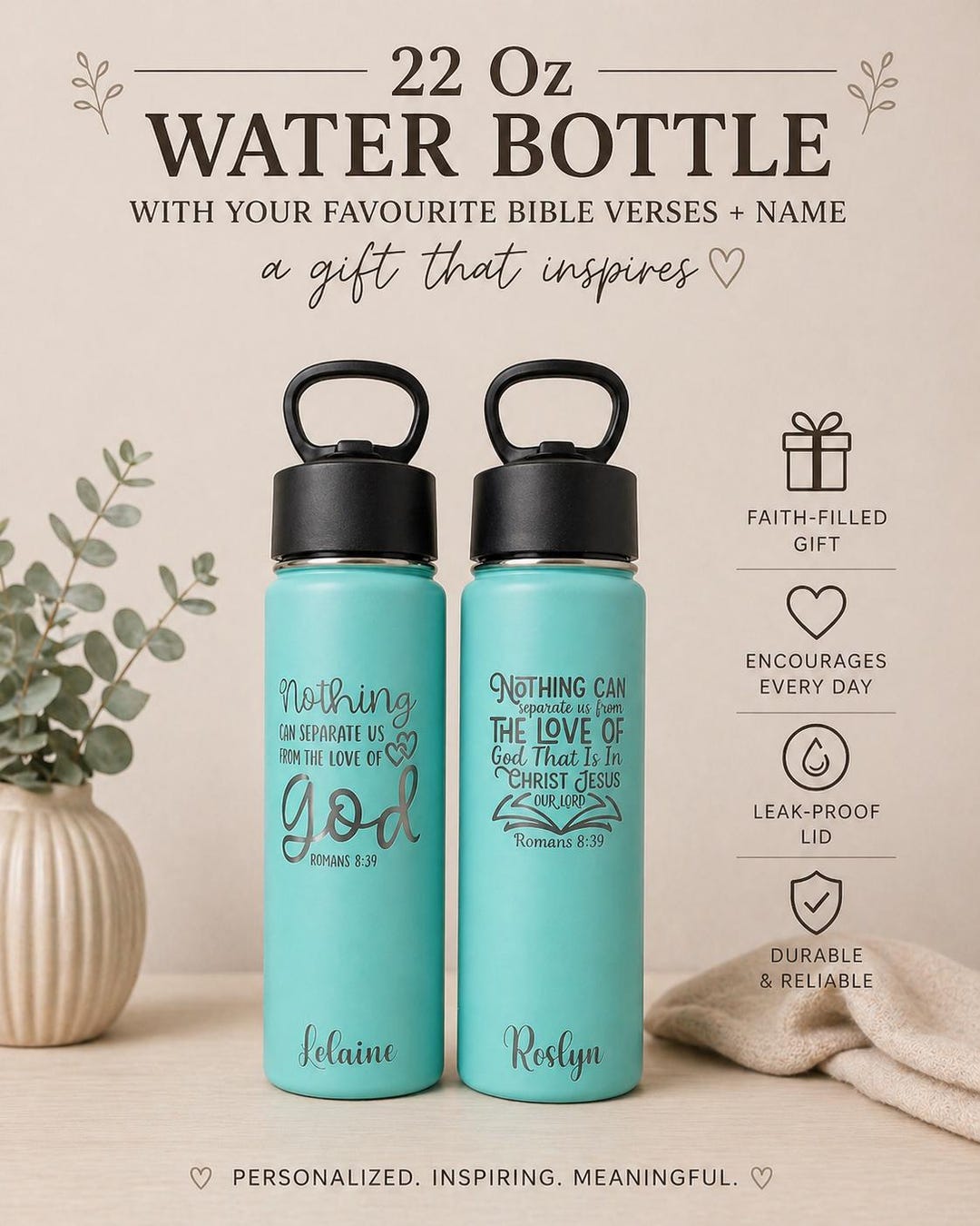 Bible Verse Water Bottle, Stainless Steel Tumbler, Christian Scripture ...