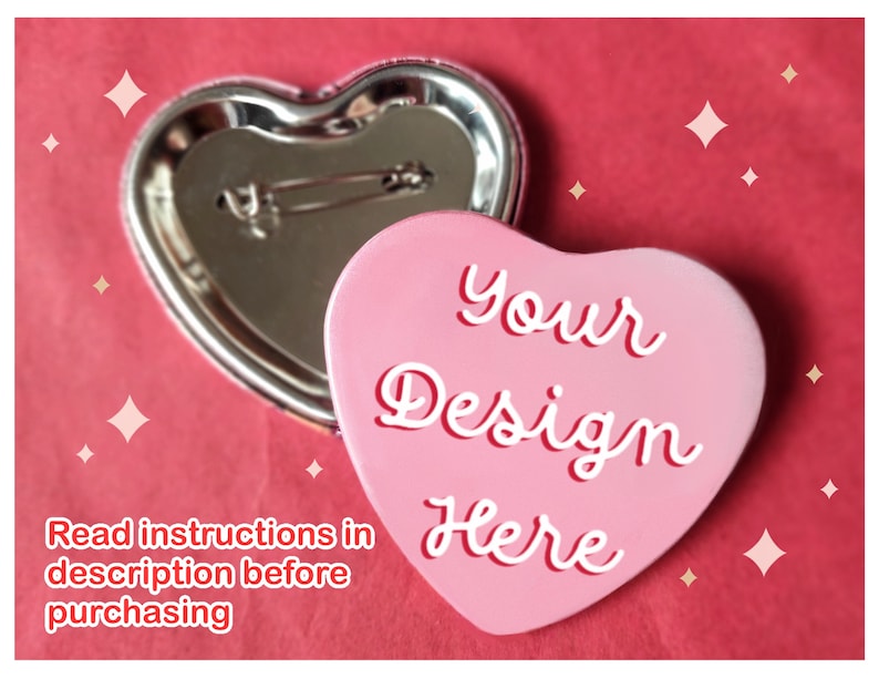 Custom Personalized Design Heart Shaped Pinback Button Pins/ - Etsy