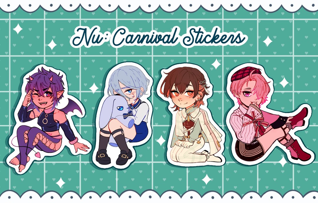 Nu Carnival Vinyl Stickers Cute Chibi Yakumo, Aster, Morvay and Edmond ...