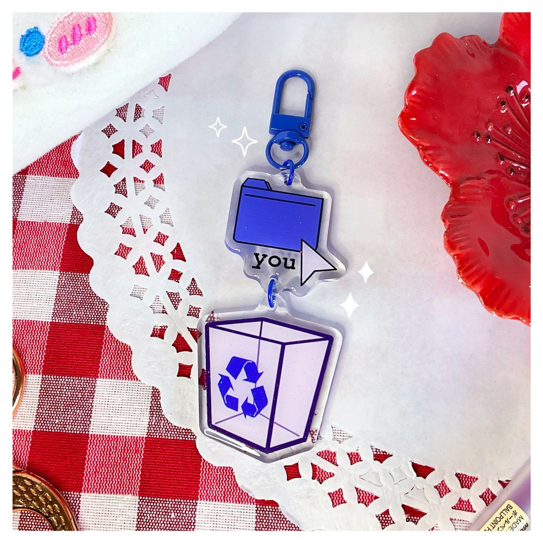 You're Trash Linked Keychain Cute Retro Y2K Aesthetic Trash Can Acrylic Charm With a Glitter ...
