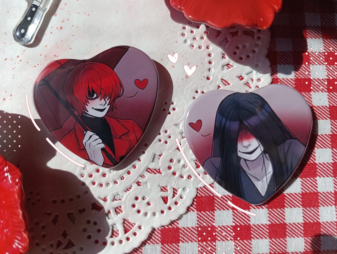 Homicipher Heart Shaped Button Pins | Mr. Crowling and Mr. Scarletella ...