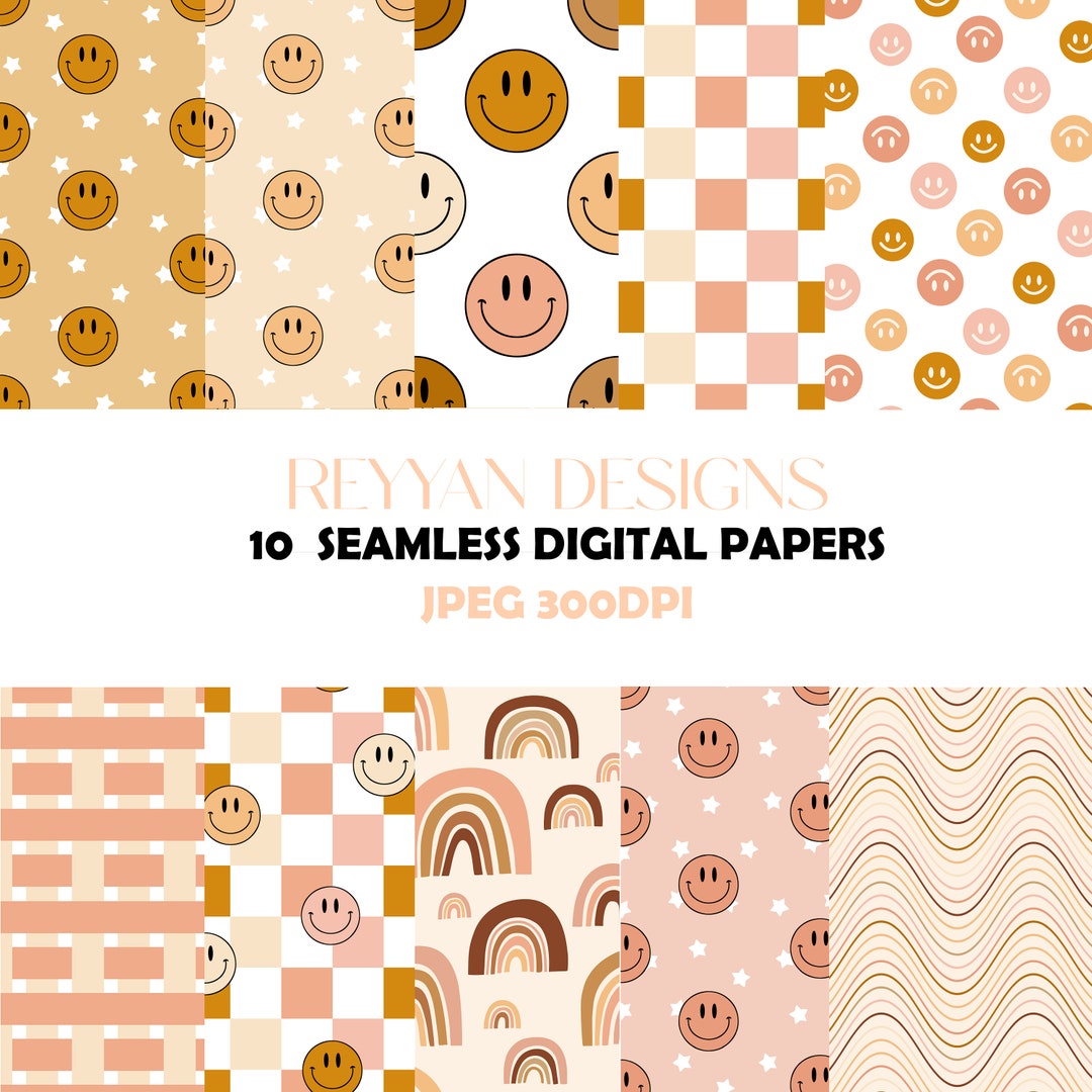 10 Groovy Retro Patterns, Retro Smiley Face Seamless Pattern, Flower ...