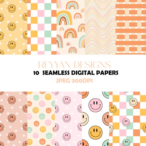 10 Groovy Retro Patterns Retro Smiley Face Seamless Pattern - Etsy