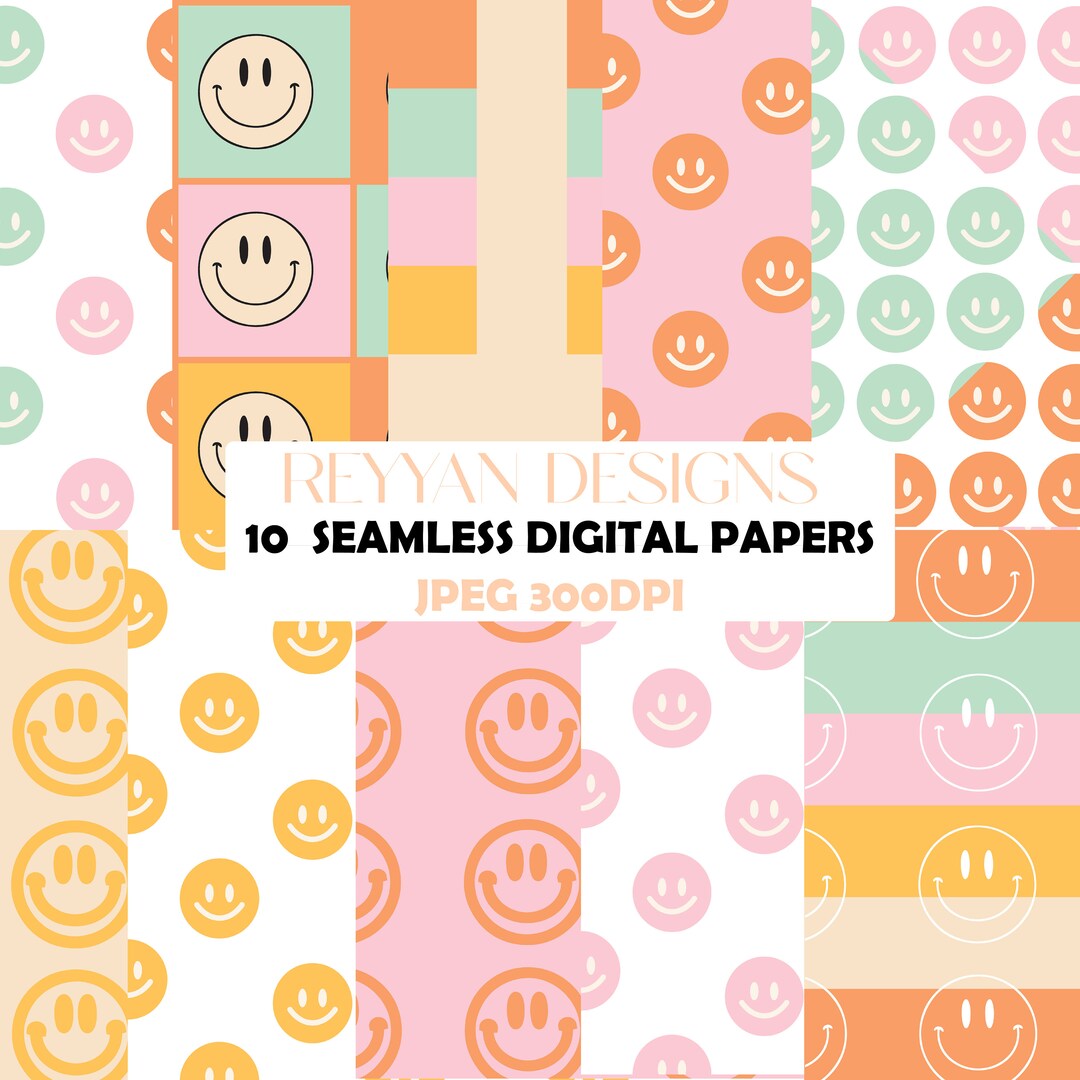 10 Groovy Retro Patterns, Retro Smiley Face Seamless Pattern, Flower ...