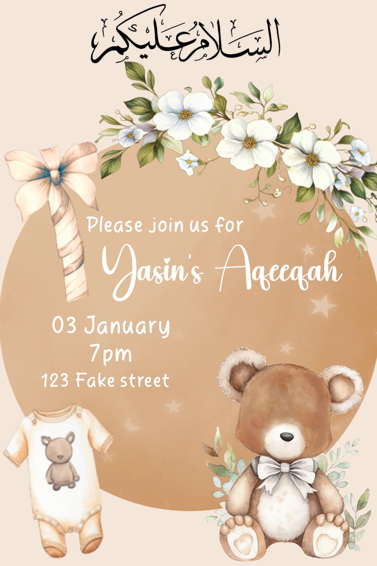 Islamic Aqeeqah Baby Shower Birth Announcement Invite Dua for Baby ...