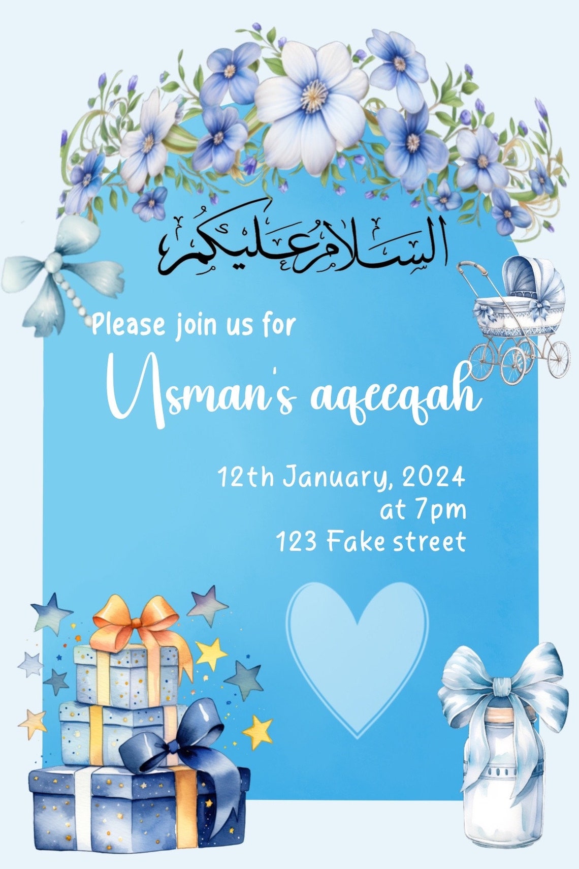 Islamic Aqeeqah Digital Baby Announcement Printable Bismillah Baby ...