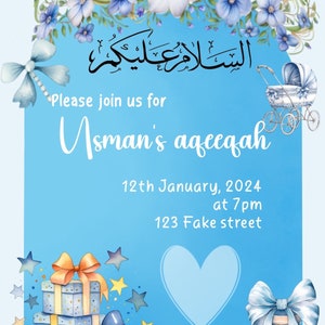 Islamic Aqeeqah Digital Baby Announcement Printable Bismillah Baby ...