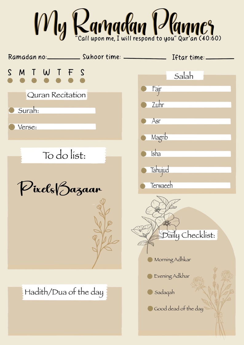 Ramadan to Do List Beige Planner, Planner, Good Deeds Planner Prayer ...