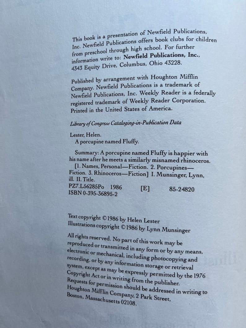 A Porcupine Named Fluffy by Helen Lester, Illustrated by Lynn Munsinger ...