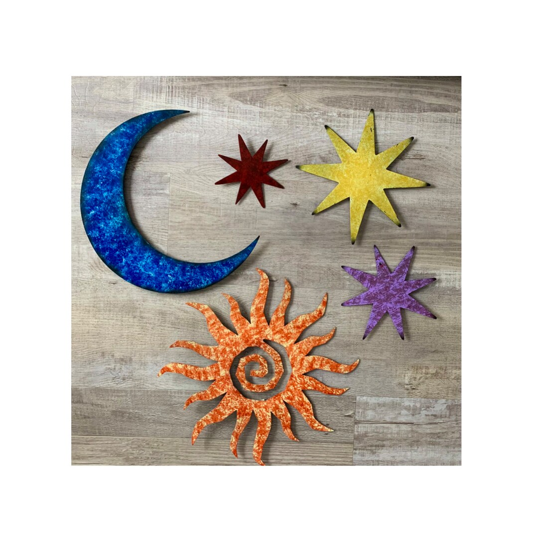Sun Moon Stars Celestial Boho Metal Wall Art 5 Piece Hand-made ...